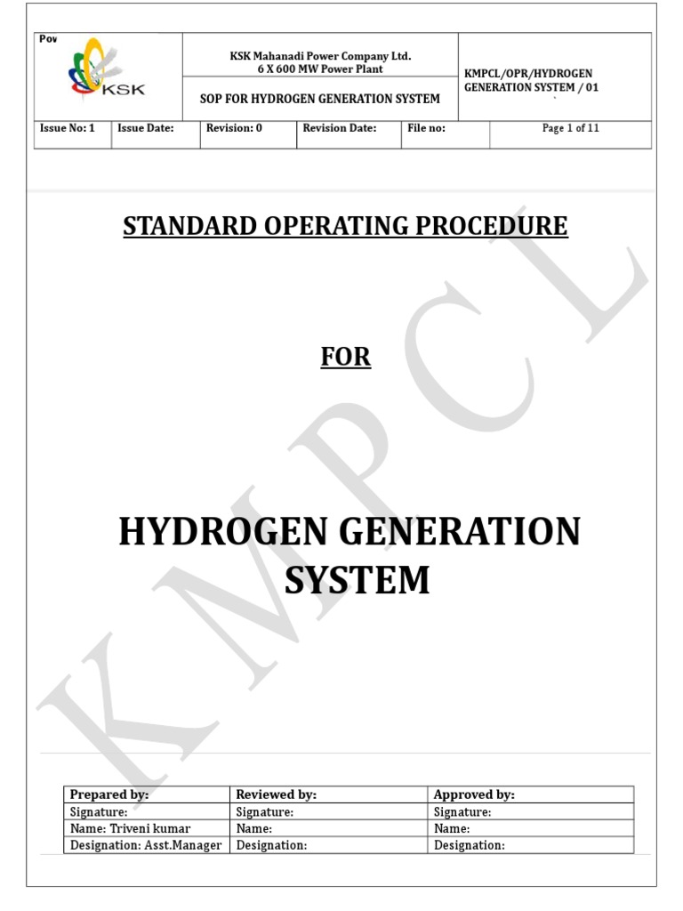 Hydrogen Generation SOP Overview | PDF | Valve | Hydrogen