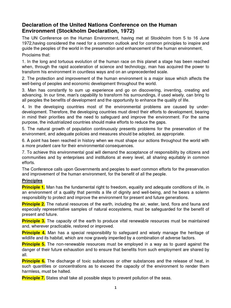 Stockholm Declaration | PDF | Environmental Policy | Economic Development