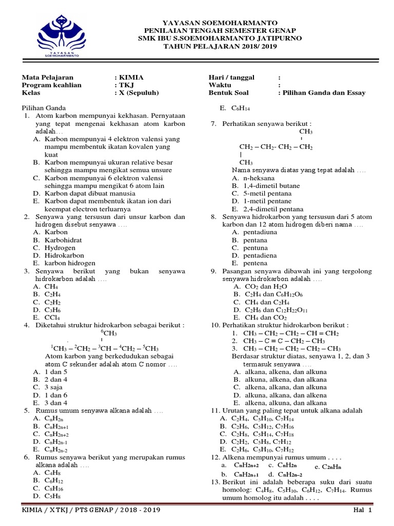 Soal Kimia X TKJ | PDF