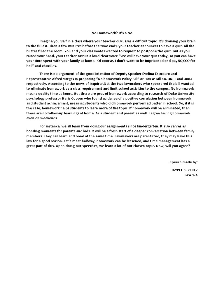 No Homework Policy Debate | PDF | Wellness