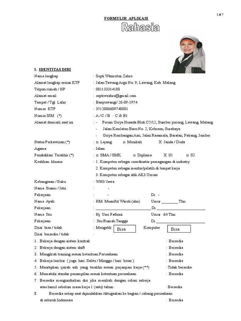 Form Aplikasi Data Pelamar | PDF