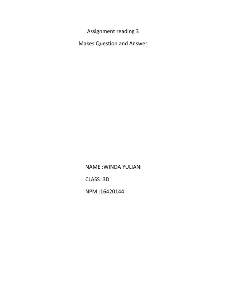 Assignment Reading 3 Makes Question and Answer | PDF