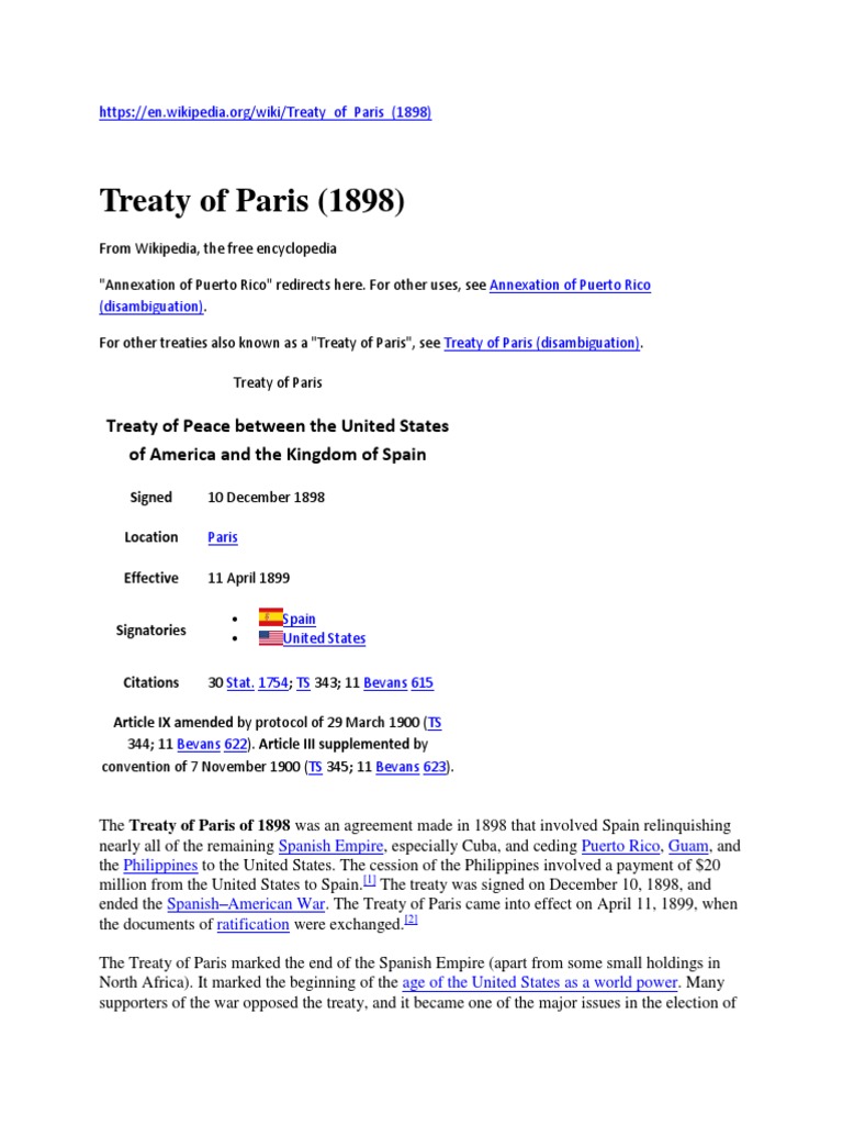 Treaty of Paris in 1898 | PDF | International Relations | Government