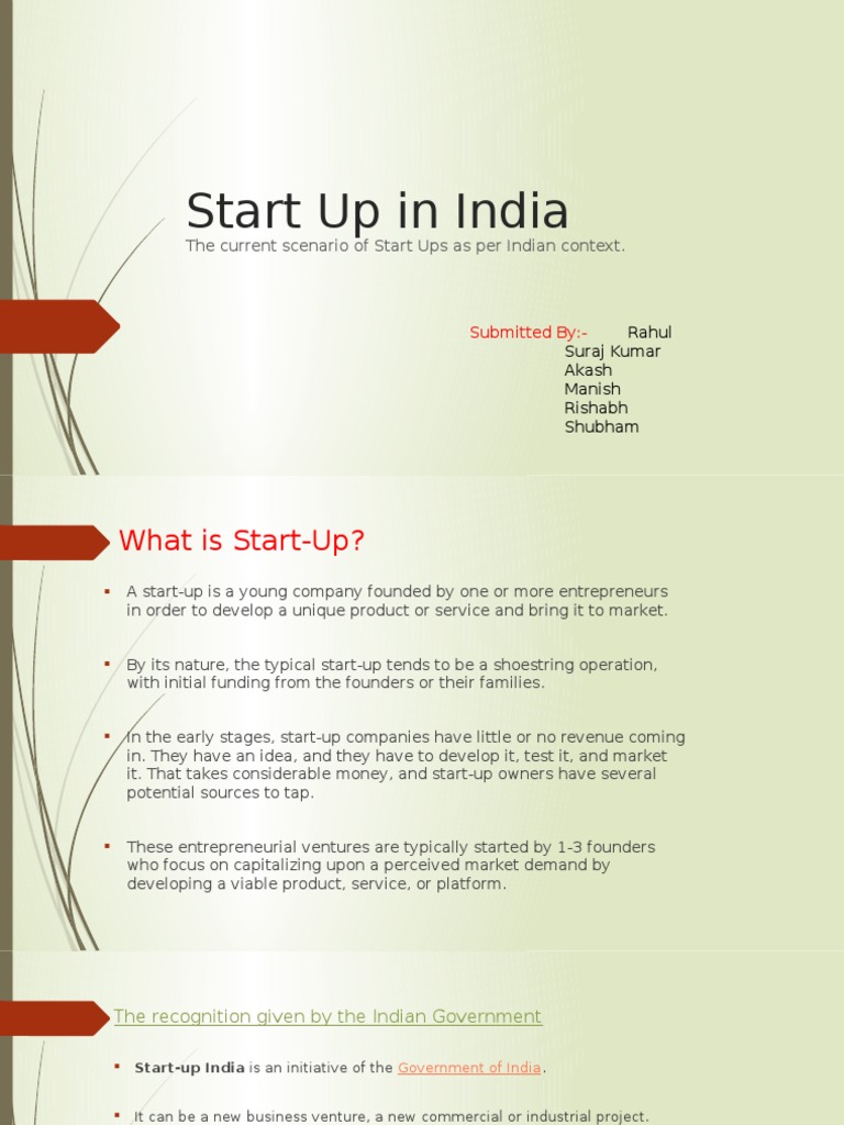 Start Up in India | PDF | Startup Company | Small Business & Entrepreneurs