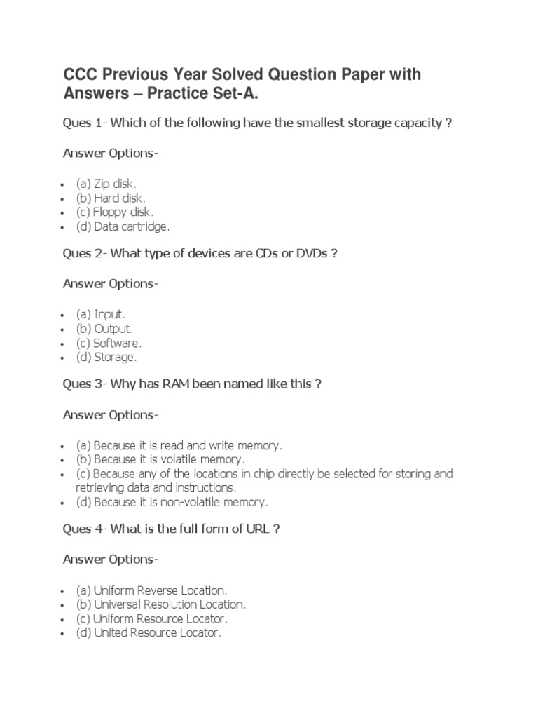 Computer Test Question Paper | PDF | Computer Data Storage | Random ...