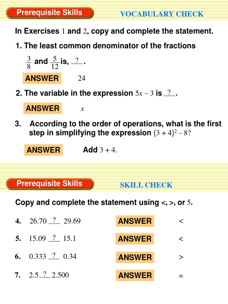 Prerequisite Skills: Vocabulary Check | PDF | Teaching Methods & Materials