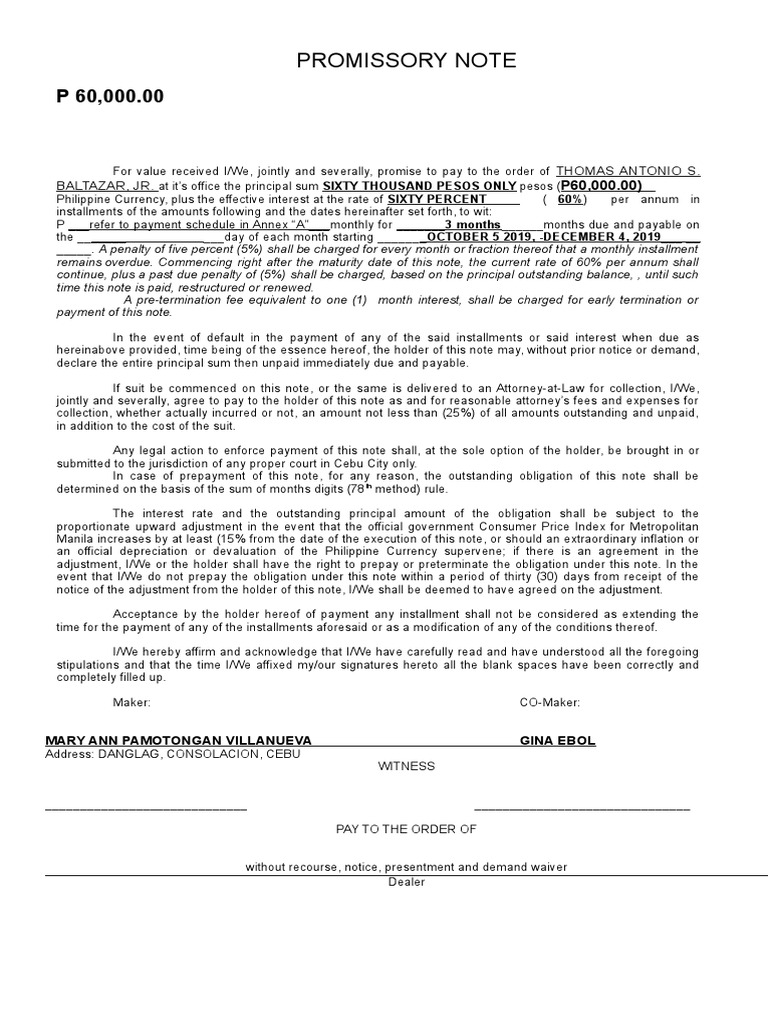 Promissory Note - Docgingvillanuevamary2019 | PDF | Promissory Note ...