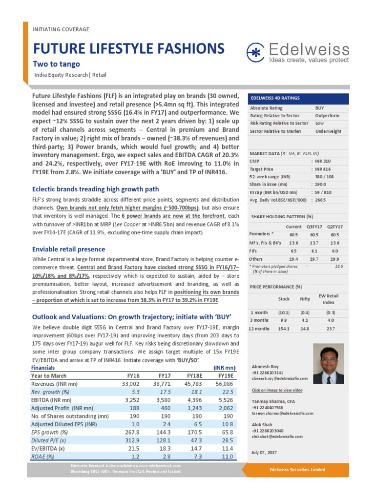Initiating Coverage Report On Future Lifestyle Fashion | PDF | Retail ...