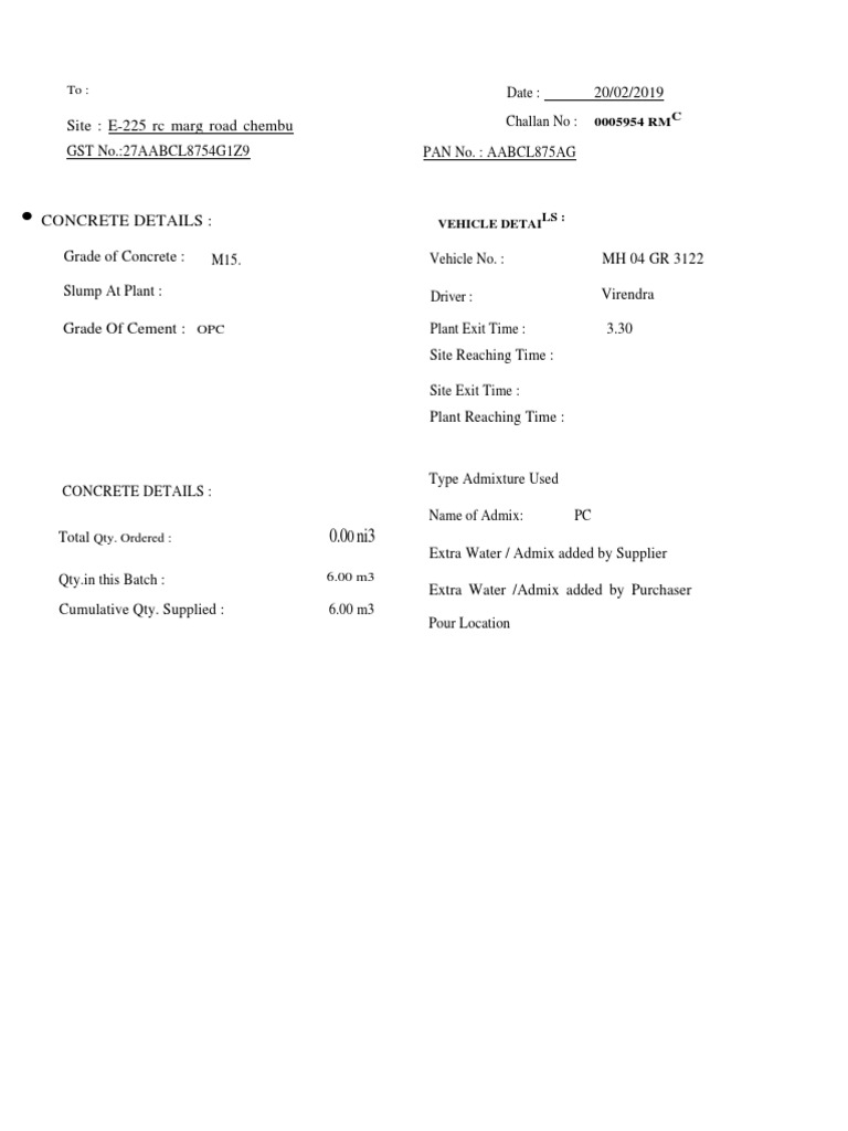 RMC Delivery Challan and Invoice Format | PDF