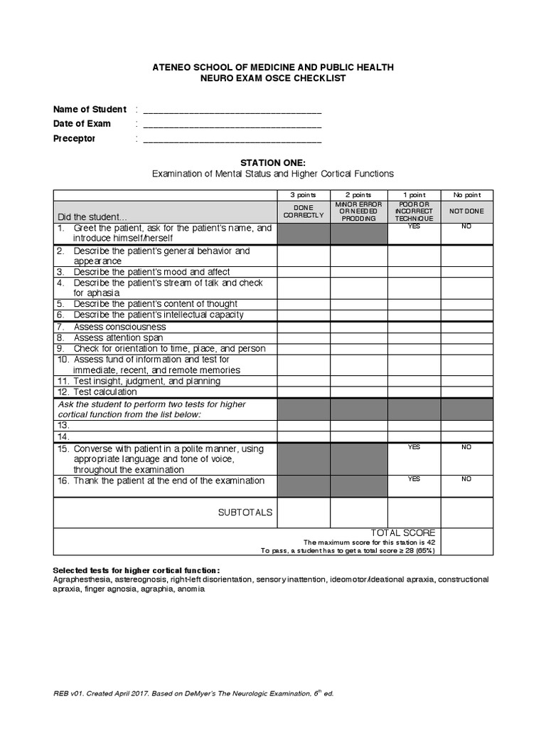 Neuro OSCE - Student Guide PDF | PDF | Anatomical Terms Of Motion ...