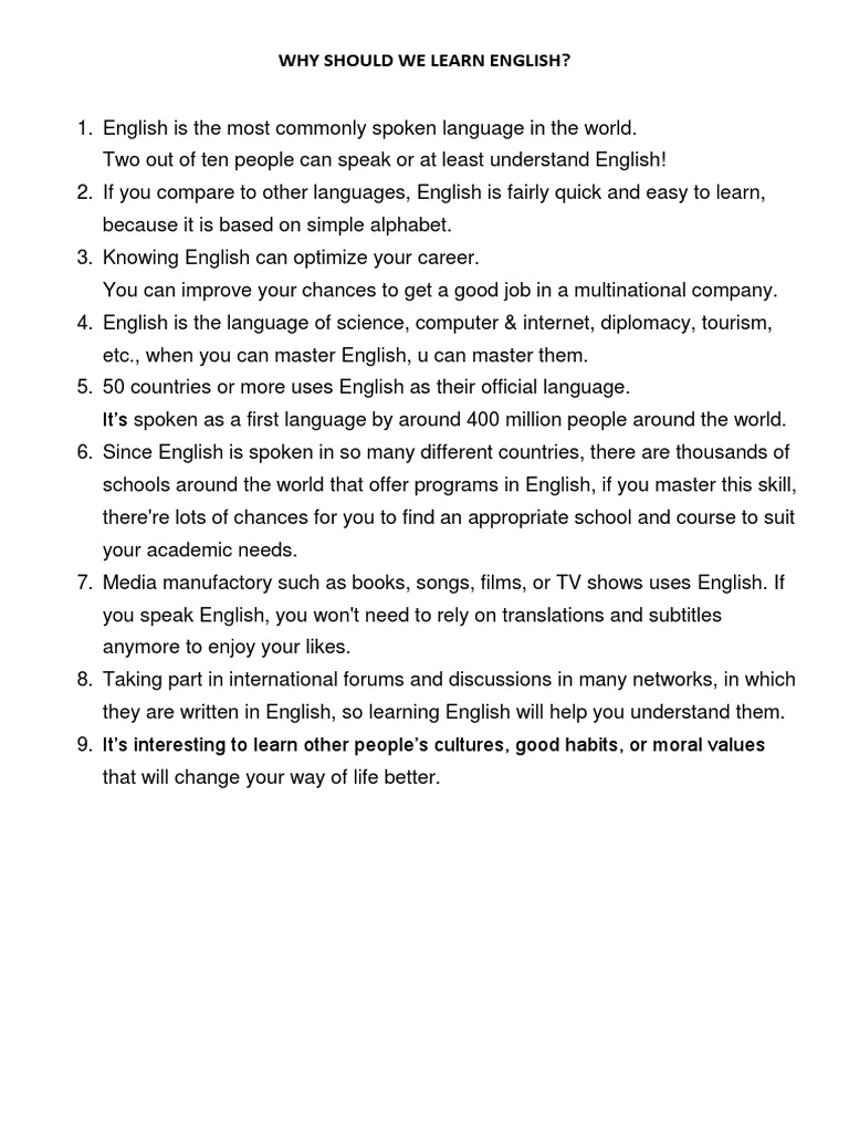 Why Should We Learn English | PDF