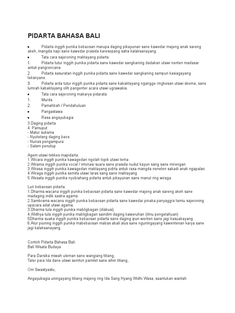 Pidarta Bahasa Bali | PDF