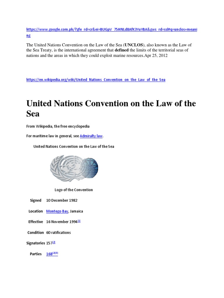 United Nations Convention On The Law of The Sea | PDF | United Nations ...