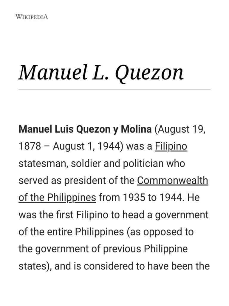 Manuel L. Quezon - Wikipedia | PDF | Government