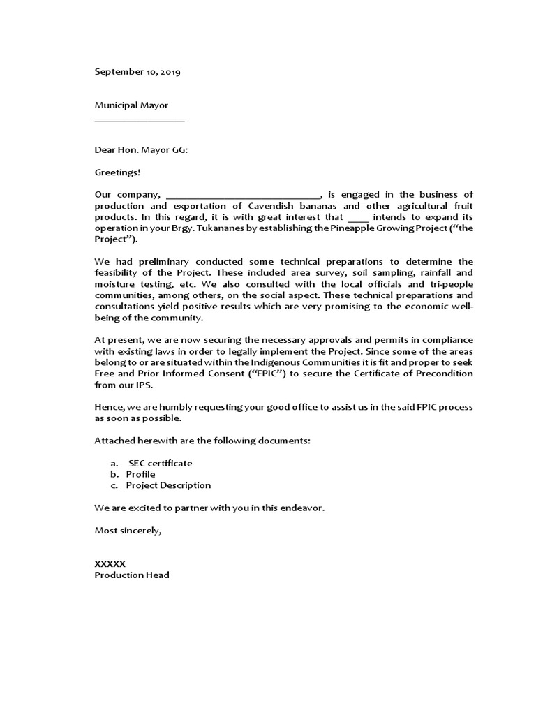 Sample Letter of Intent to LGU