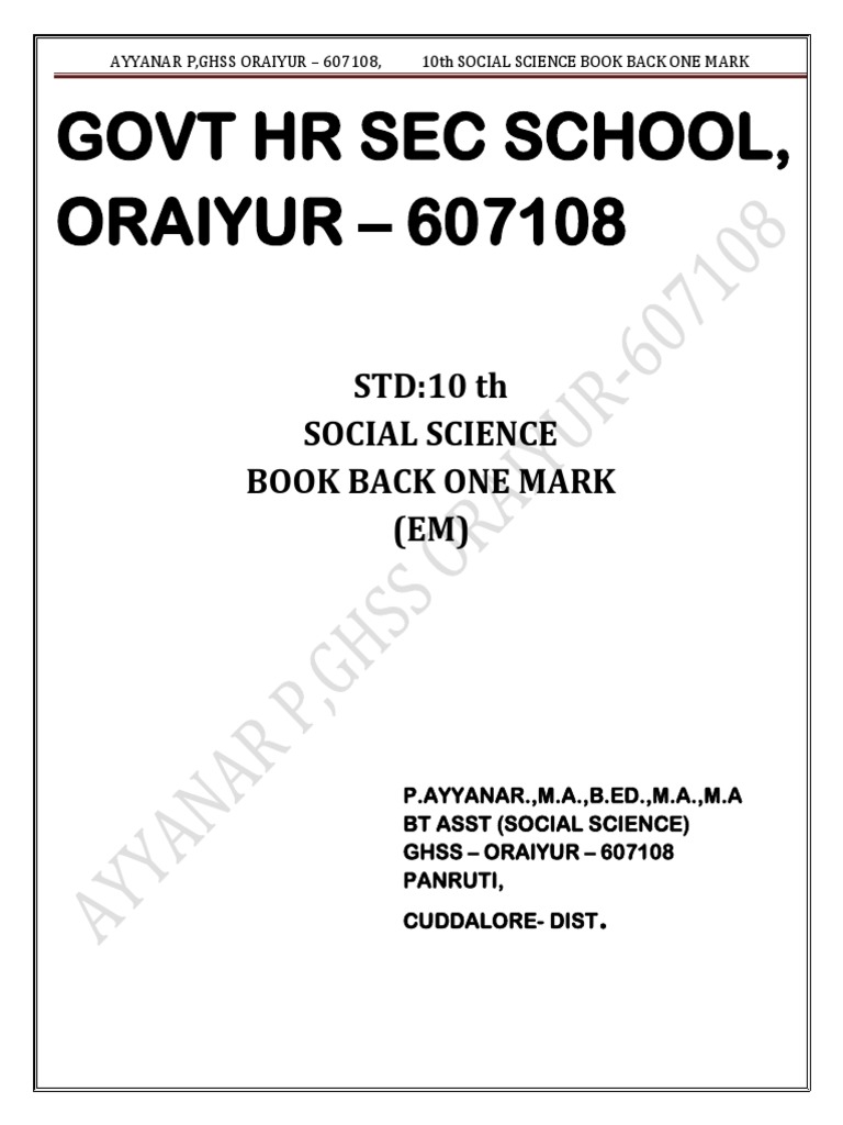 10th Book Back One Mark EM | PDF | Government Of India | Gross Domestic ...