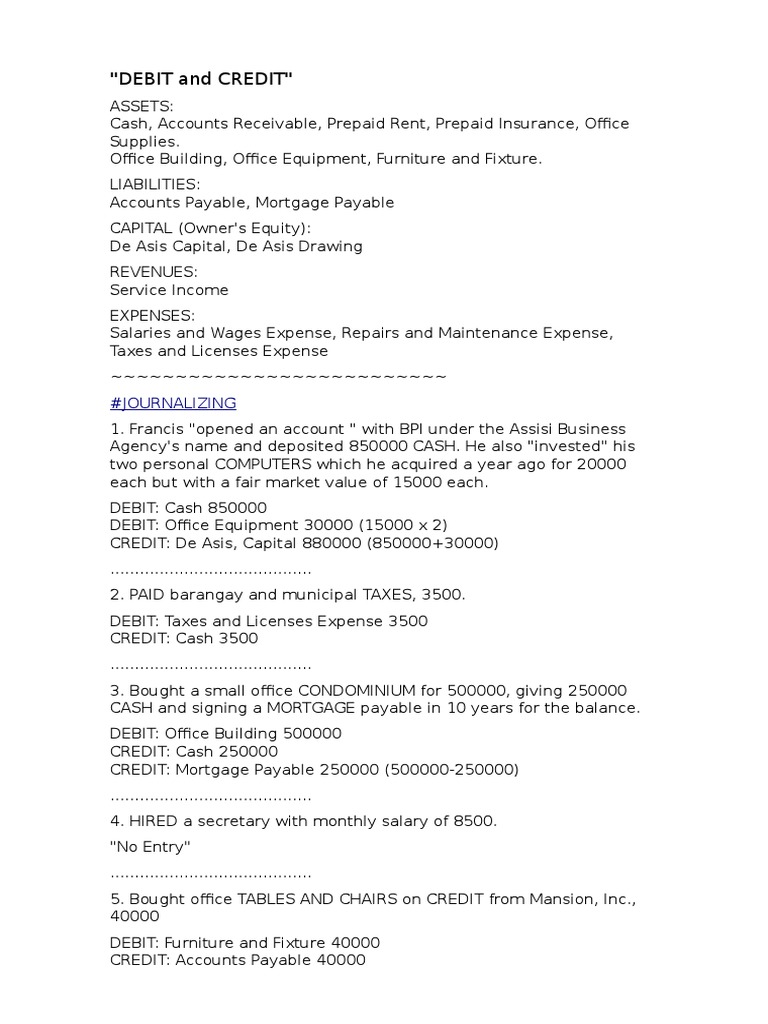 Debit and Credit (Example) | PDF | Debits And Credits | Expense