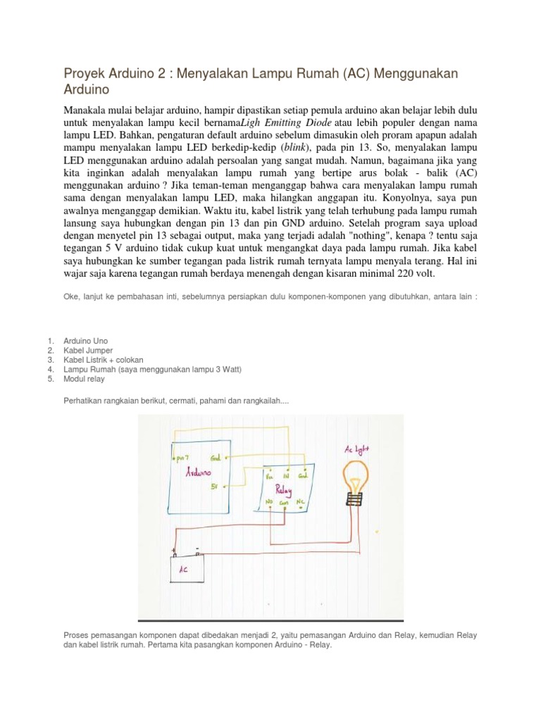 Proyek Arduino 2 Menyalakan Lampu Rumah (AC) Menggunakan Arduino | PDF