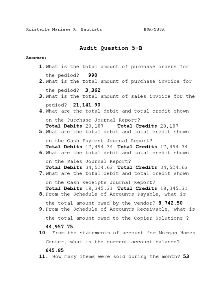 Audit Question 5-B: Answers | PDF