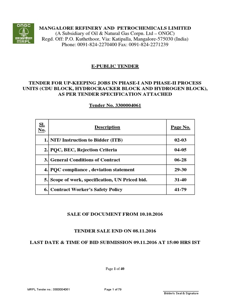 MRPL - Upkeeping Tender | PDF | Arbitration | Specification (Technical Standard)