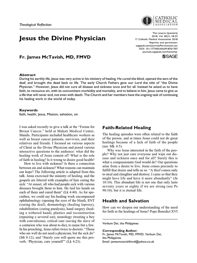 Lord Jesus The Divine Physician | PDF | Faith Healing | Jesus