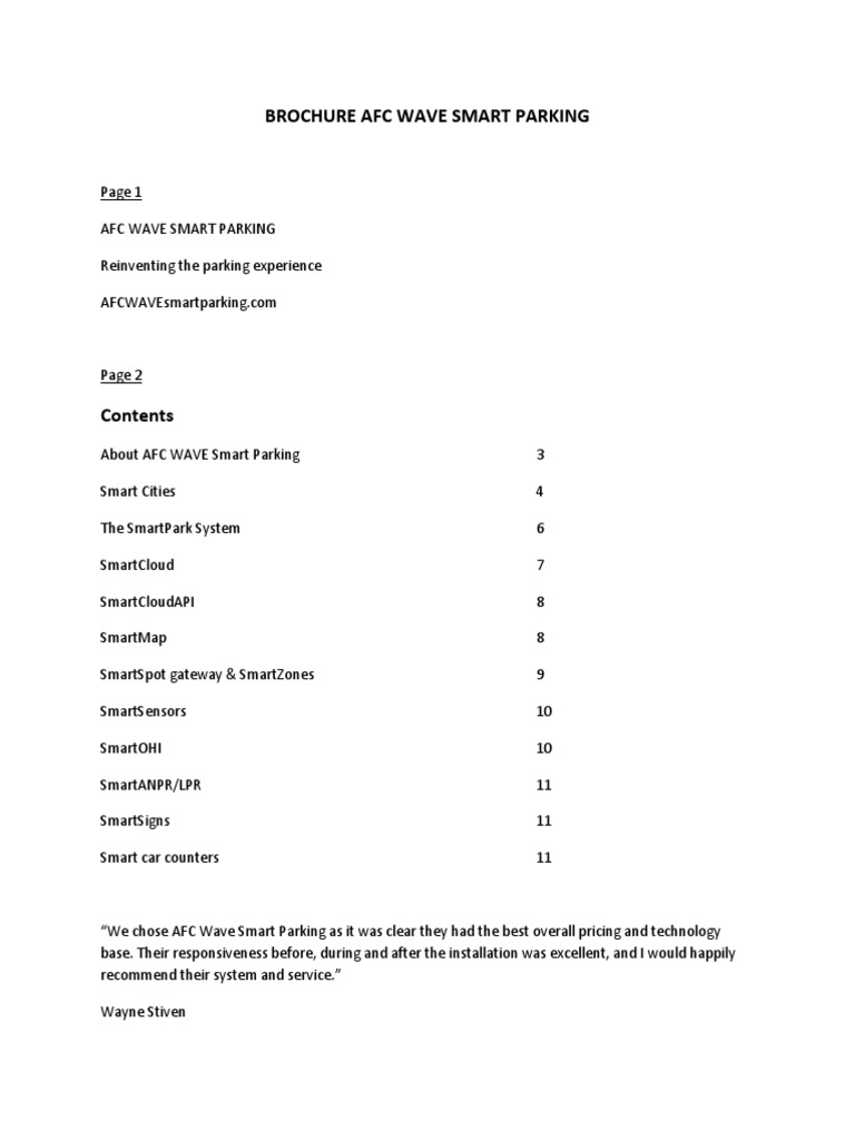 Brochure AFCWAVE Smartparking | PDF | Parking | Internet Of Things