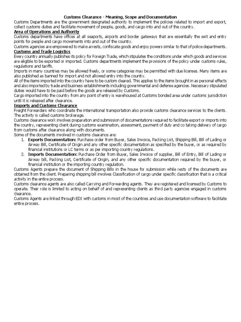 24.customs Clearance - Meaning, Scope and Documentation | PDF | Invoice ...