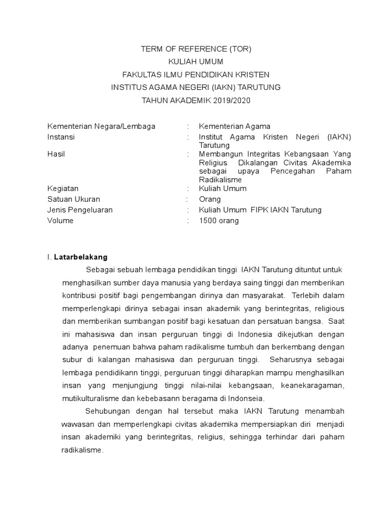 Contoh TOR Kuliah Umum | PDF | Sains & Matematika