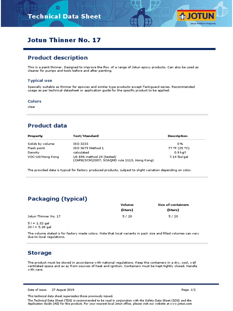 Jotun Thinner No. 17: Technical Data Sheet | PDF | Litre | Paint