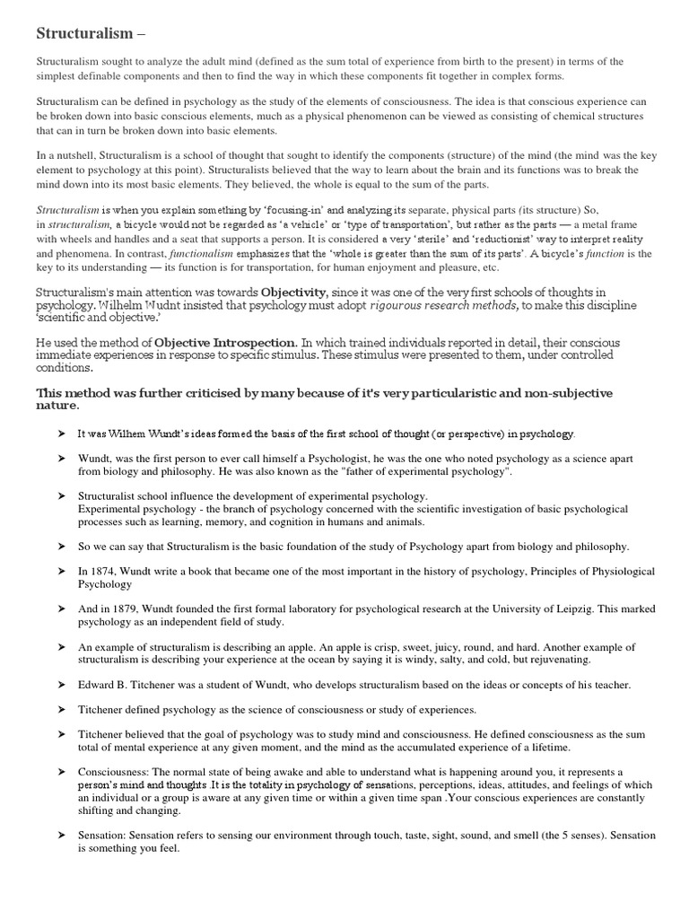 Structuralism Psychology Example