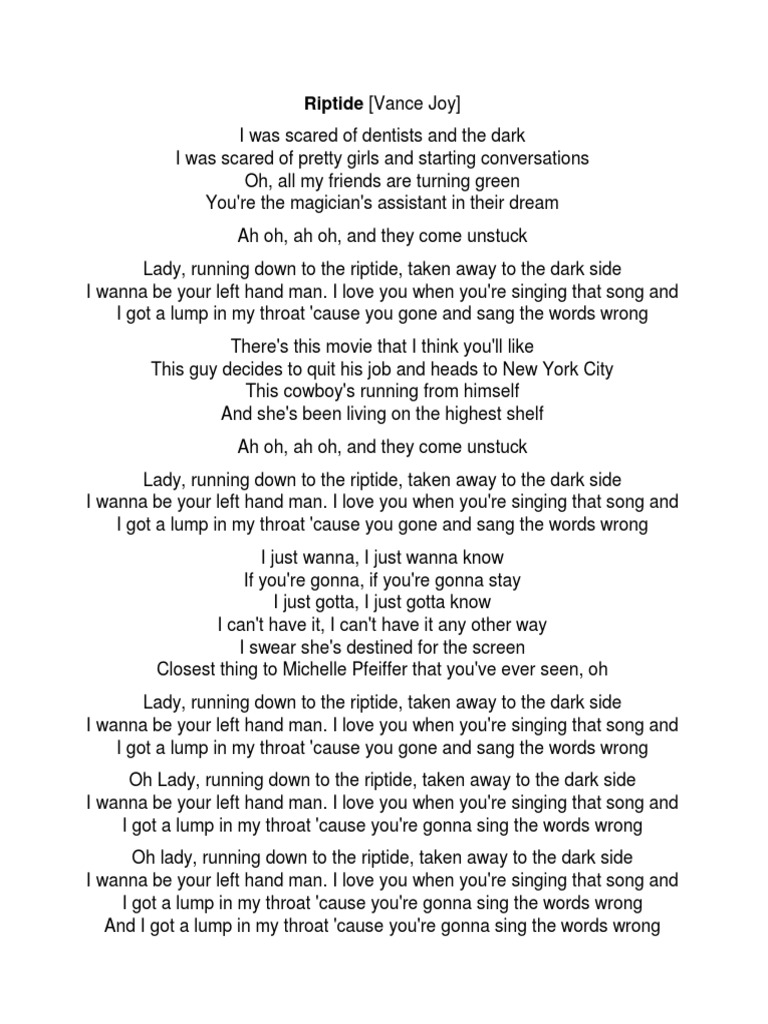 Riptide (Vance Joy) Lyrics | PDF