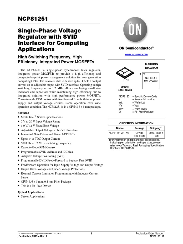 NCP81251 Single-Phase Voltage Regulator With SVID Interface For ...