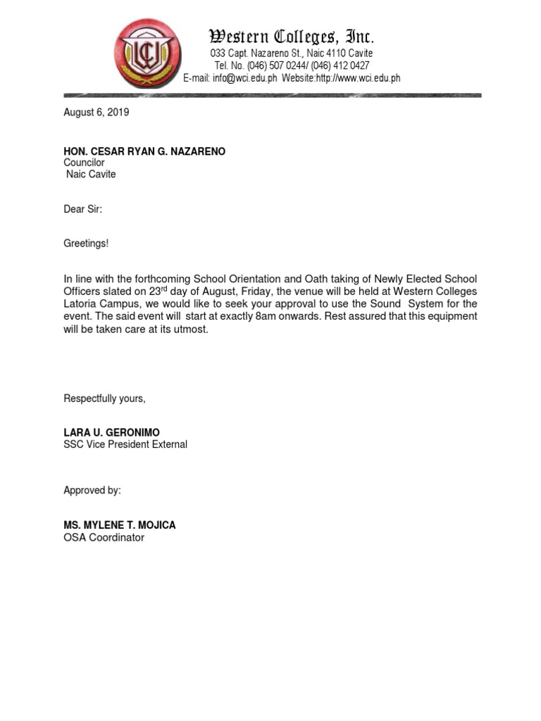 Sound System Permission Request Letter | PDF