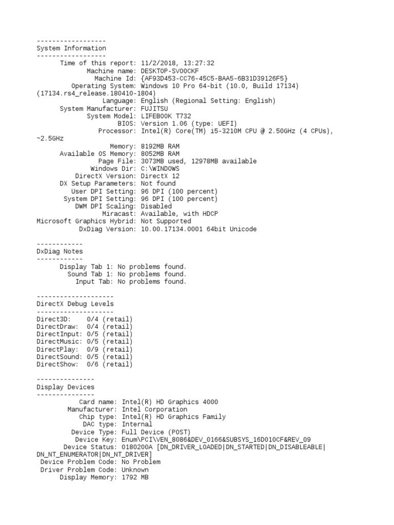 Dxdiag | PDF | Device Driver | Operating System Technology