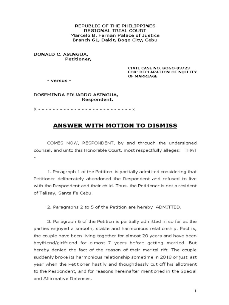 Answer With Motion To Dismiss | PDF | Social Institutions | Social Science