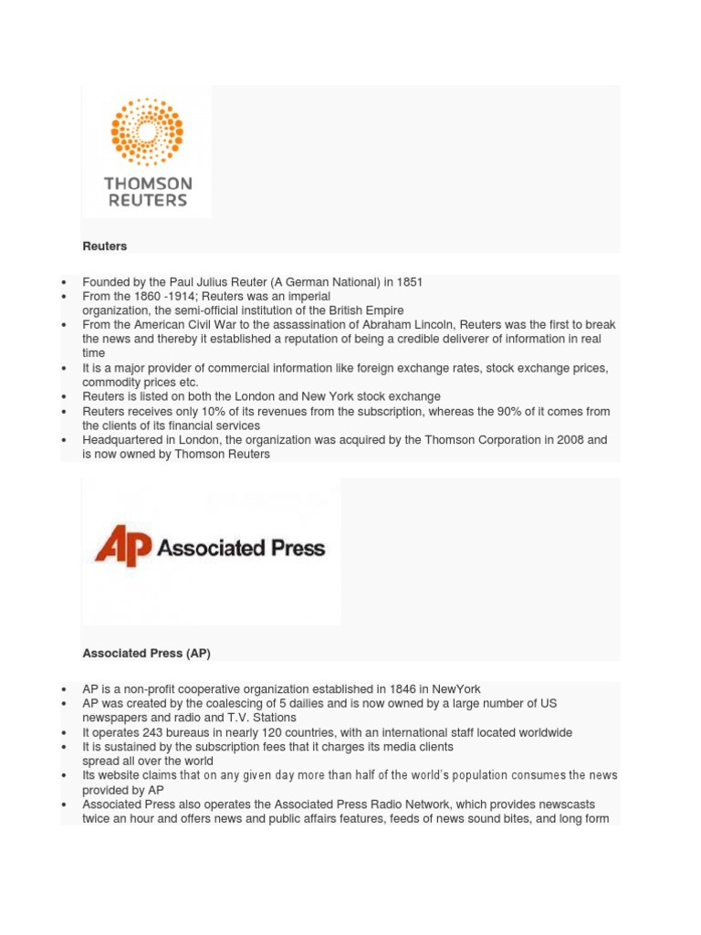 Top International News Agencies Overview | PDF | Associated Press | News