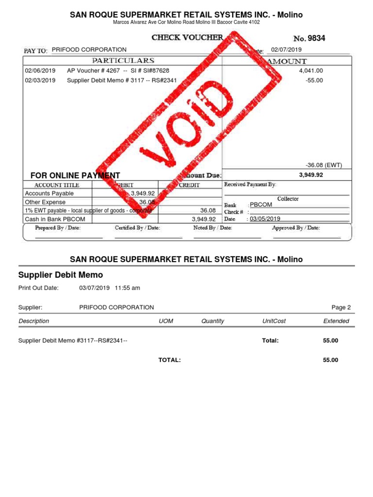 Check Voucher Sample for Prifood Corp | PDF | Debit Card | Accounting