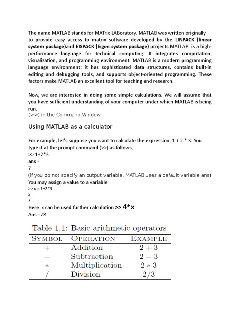 MATLAB Calculator Guide | PDF | Matlab | Computer Programming