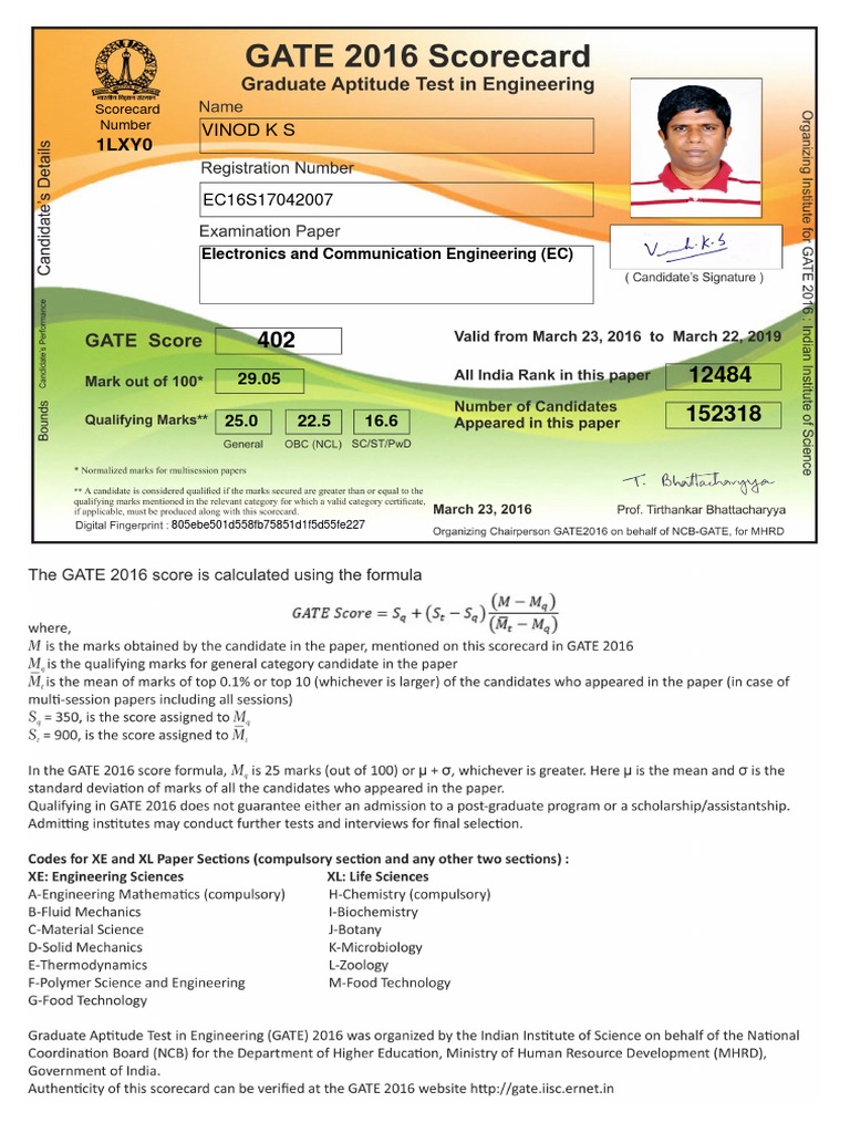 EC16S17042007 GATE ScoreCard | PDF