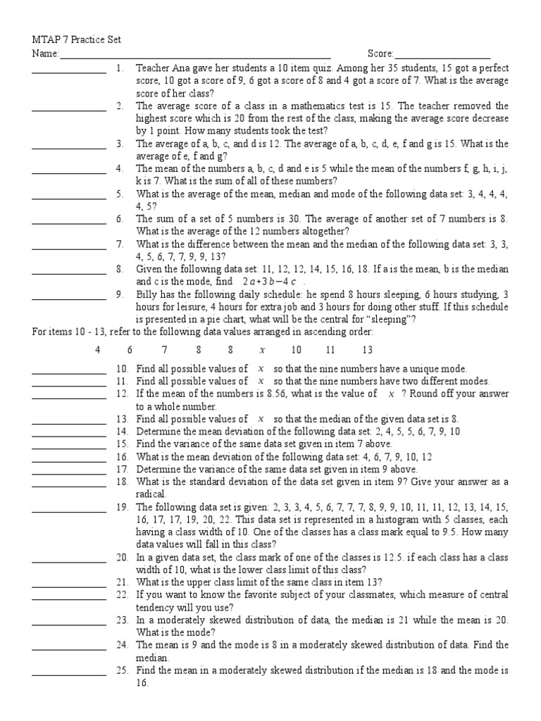 MTAP Grade 1: Data Analysis Practice | PDF | Mode (Statistics) | Mean