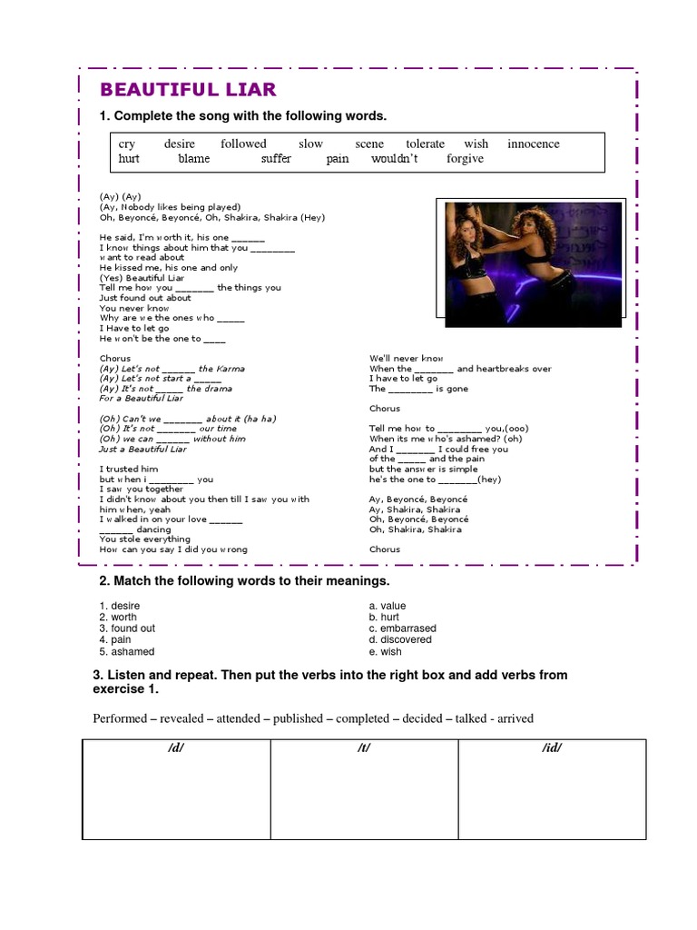 Song Activity: Beautiful Liar | PDF | Beyoncé