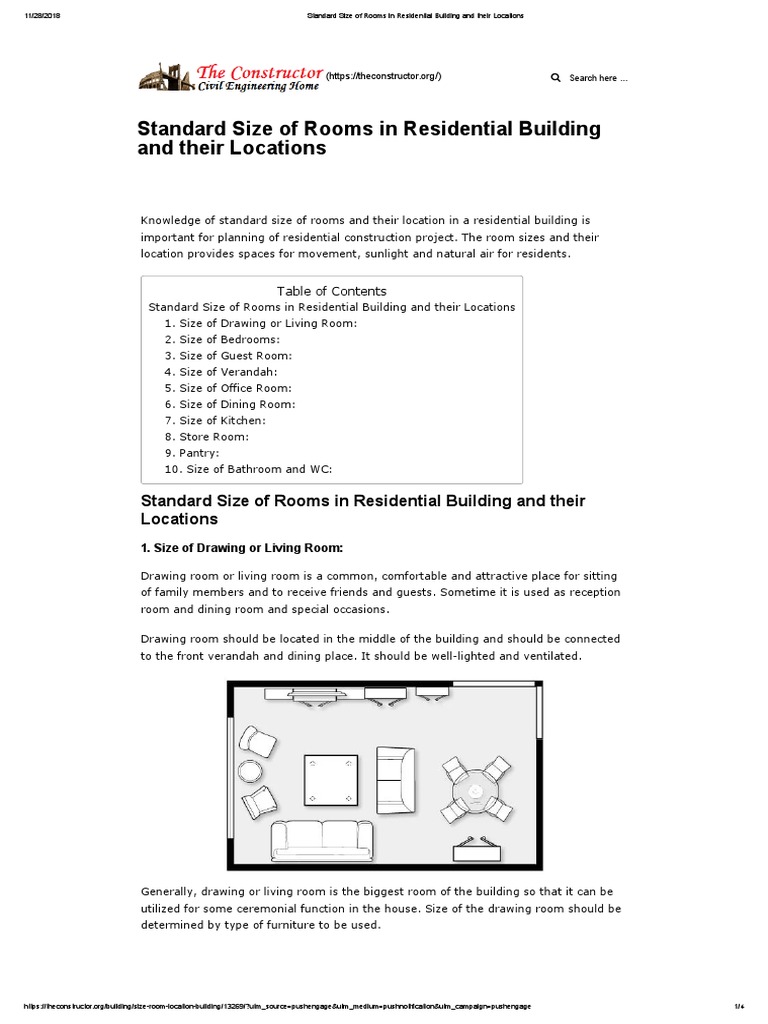 Standard Size of Rooms in Residential Building and Their Locations ...