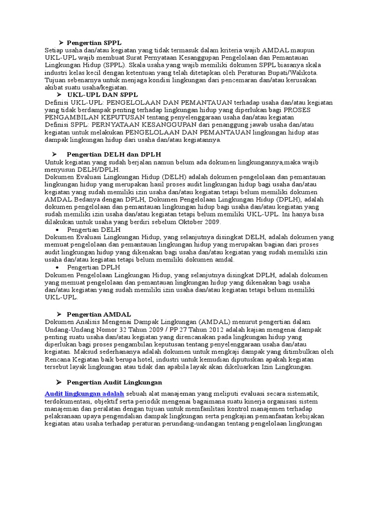 Pengertian SPPL dan Dokumen Lingkungan | PDF