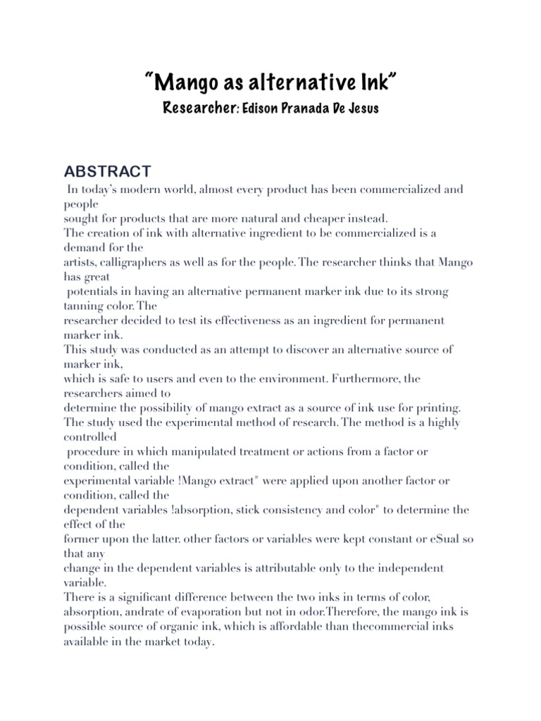 "Mango As Alternative Ink": Researcher | PDF | Ink | Calligraphy