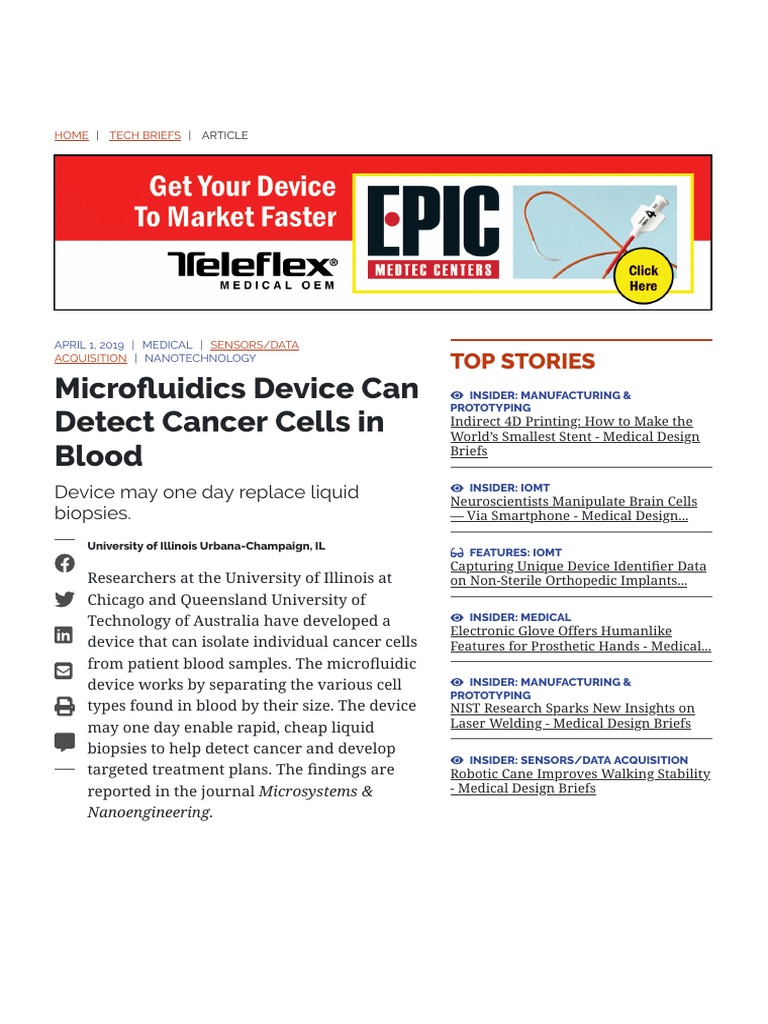 Microfluidics Device Can Detect Cancer Cells in Blood - Medical Design ...