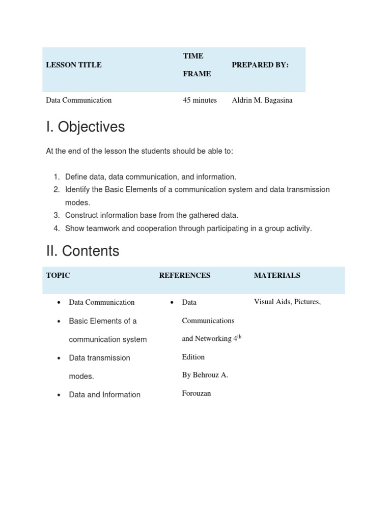 Lesson Plan Detailed Data Communication | PDF | Duplex ...