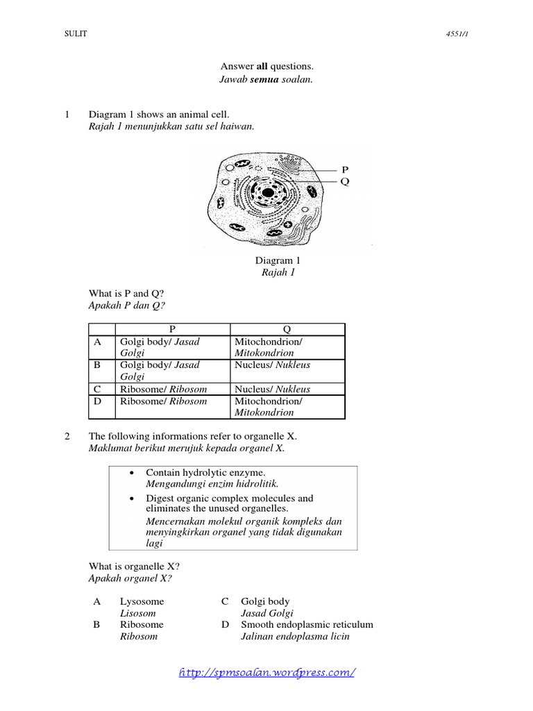 (Spmsoalan) Soalan Biology K1 Johor 2014 | PDF | Dialysis | Vitamin