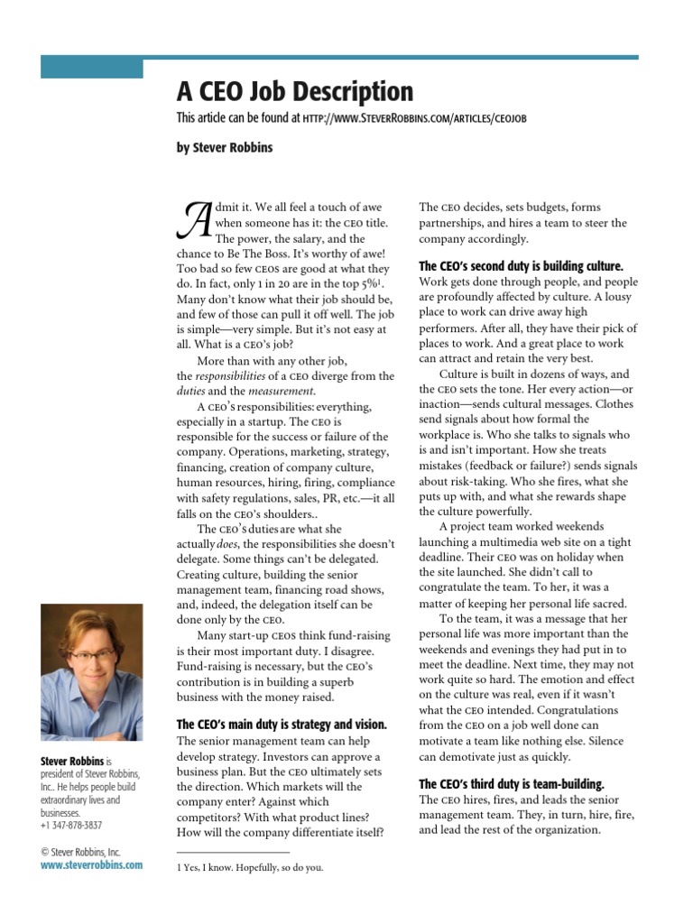 A CEO Job Description: by Stever Robbins | PDF | Chief Executive ...