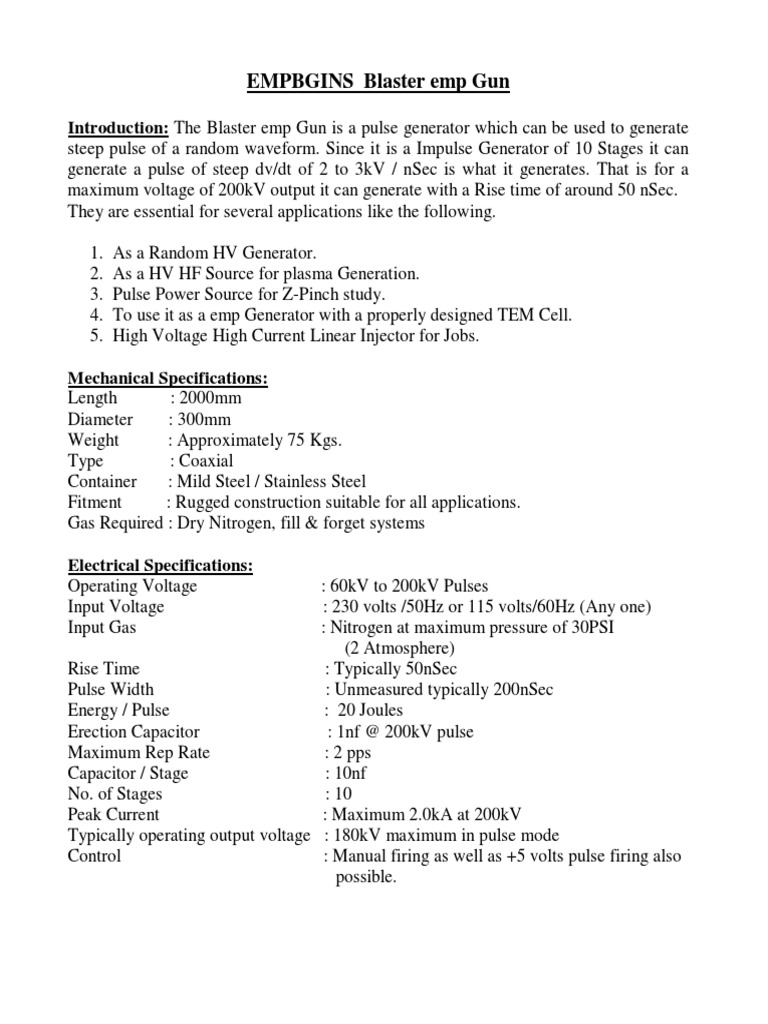 Electromagnetic EMP Pulse Gun, Gen II Instructions | PDF | Capacitor ...