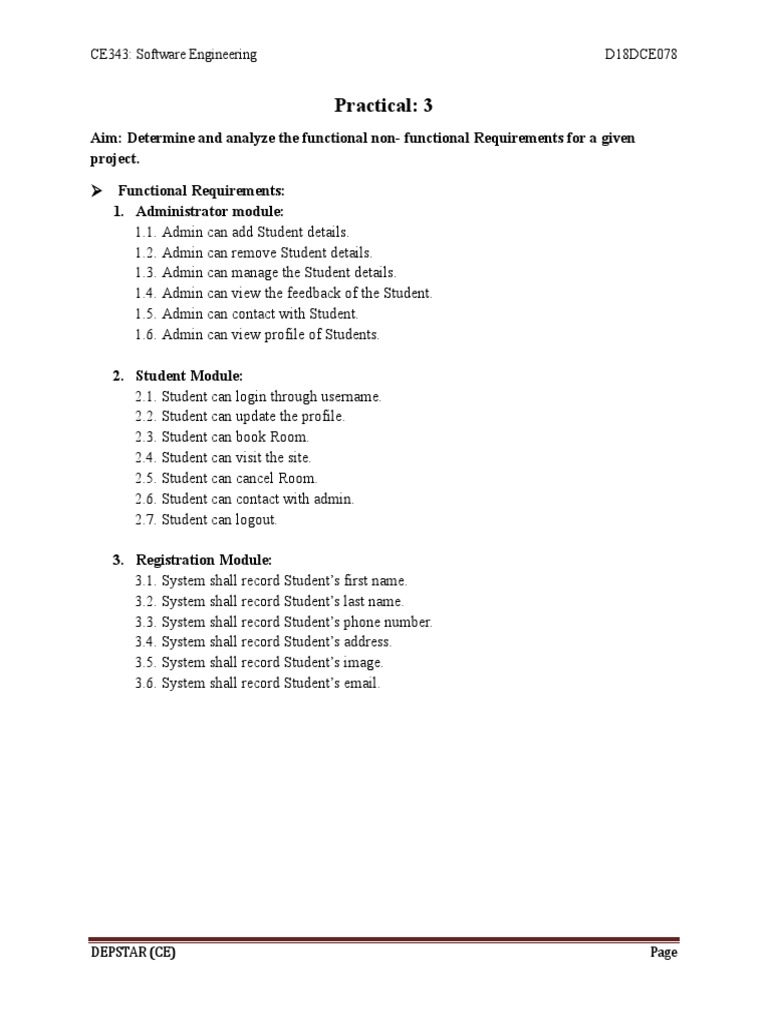 Practical: 3: Aim: Determine and Analyze The Functional Non-Functional Requirements For A Given ...